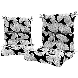 LVTXIII Outdoor Seat/Back Chair Cushion Patio Tufted High Back Cushion, Seasonal Replacement Rocking Chair Cushion with Ties (44” L x 22W”, Set of 2, Black Lush Leaf)