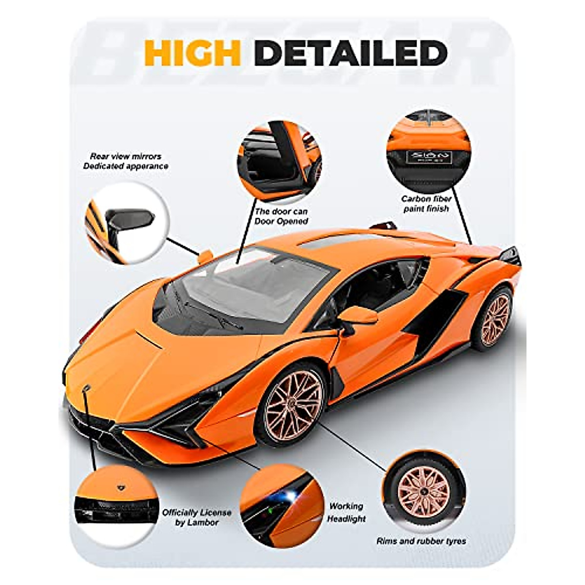 BEZGAR Remote Control Car - 1:14 Lambo Sián FKP 37 Electric Sport Racing Toy Car with Open Door, 2.4Ghz Licensed RC Car Series for Girls and Boys Age 8 9 10 11 12 Years Holiday Ideas Gift (Orange)