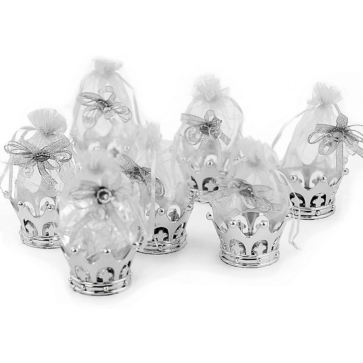 JC HUMMINGBIRD JCHB 24 Pieces Fillable Silver Crown with Pouch Party Favors