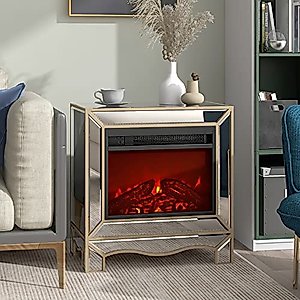 AUWHALEUS Small Silver Mirrored Electric Fireplace 1500W Corner Fireplace Heater for Apartment, Living Room, Bedroom, 23.2" W x 13.4“D x 24.4”H