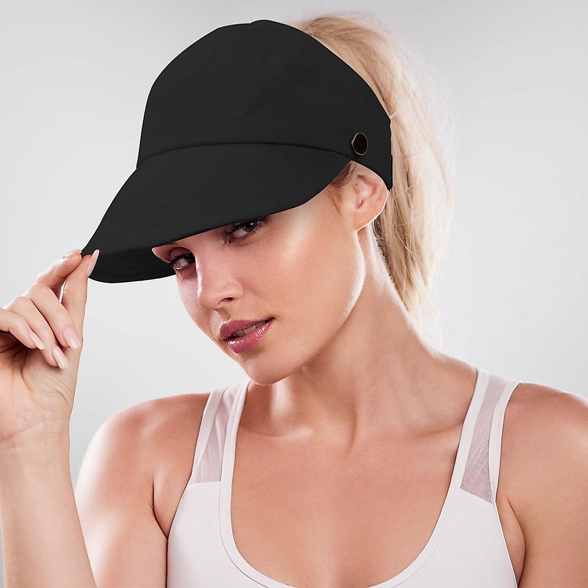 Generic Sun Hats for Women, Outdoor Uv Protection Hollow Top Sun Hat, Summer Wide Brim Sun Protection Hat, Sun Hat with Ponytail Hole for Women, Women's Outdoor Adjustable Sun Hats(Black), 5