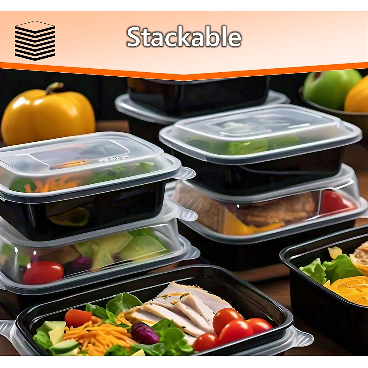 Mr Miracle Meal Prep Containers with Lids - 50 Pack, 24 Oz Take Out Containers With Lids - Leakproof, Microwave & Freezer Safe Disposable Food Containers for Meal Planning & Storage