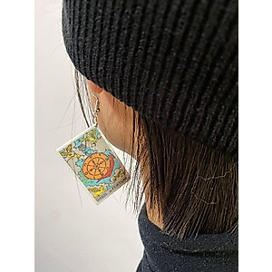 VEINTI+1 22 Pairs Tarot Card Earrings arot Divination Earrings Wheel of Fortune Grand Arcana Earrings Waite Tarot Earrings Jewelry with Double Side Tarot Patten Pendant Earring for Women Playing Astrology Charms Decor Nature'S Secret Library Regalo De Joy