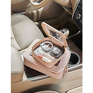 Small Makeup Bag for Purse Mini Cosmetic Bag Clear Pink Square Pouch for School Cute Leather Make Up Case Travel Organizer for Backpack Tiny Toiletry Bag with Zipper for Car Essentials Women Girls