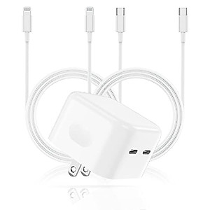 35W iPhone 14 13 Fast Charger,Dual USB-C Port Compact Power Adapter PD3.0 GaN Foldable Plug,Fast Wall Charger Block with 6Ft Type C to Lightning Cable for iPhone 12 11 Pro Max/XS/XR/X/8/iPad,AirPods