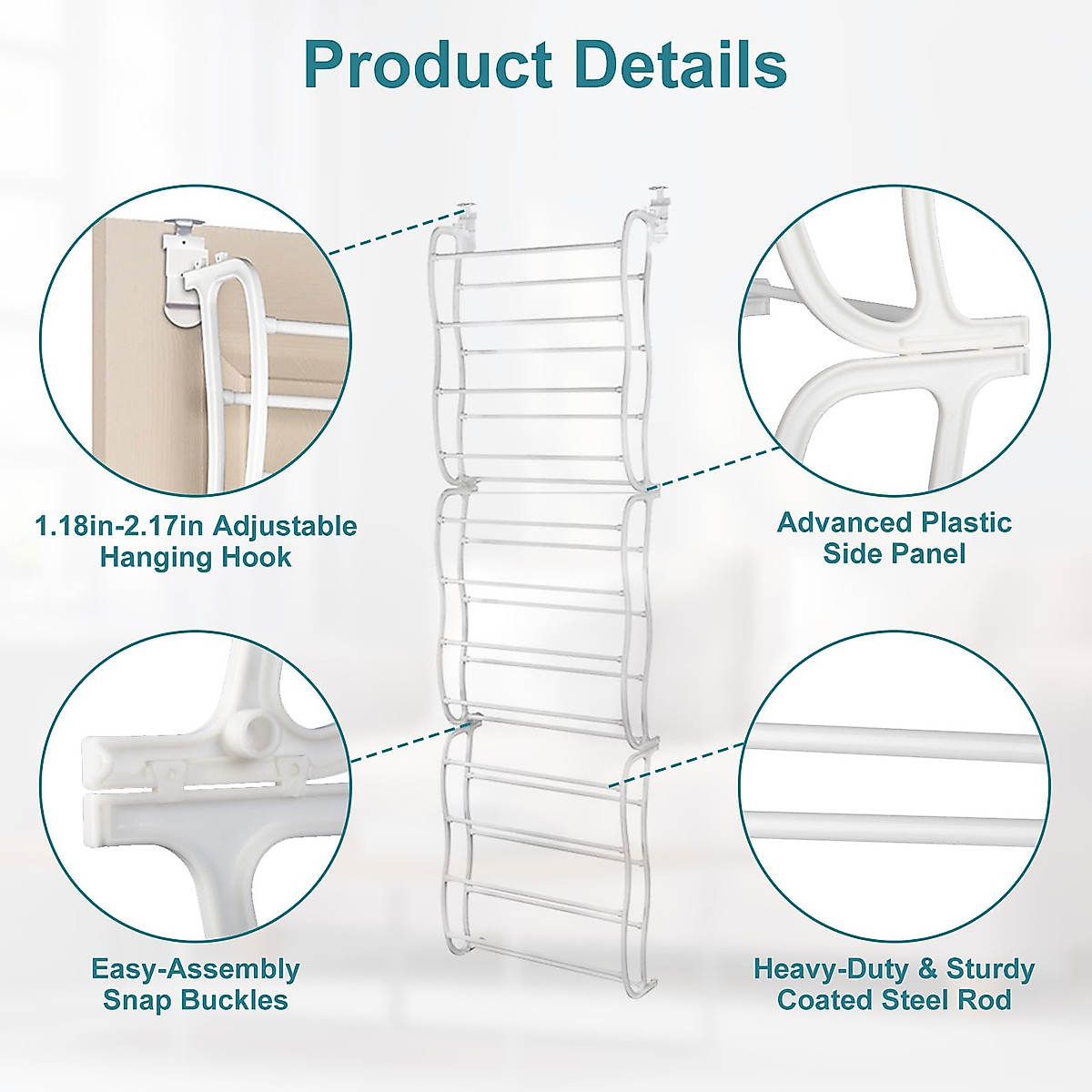 Zorpupoa Over the Door Shoe Rack, 12 Layers 36 Pair Shoes Wall Hanging Shelf Storage Shoe Organizer, Fold-up Non-slip Bars, White