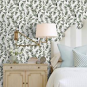 Livebor Green Leaf Wallpaper Peel and Stick Leaf Contact Paper 17.7inch x 118.1inch Green Peel and Stick Wallpaper Modern Farmhouse Wallpaper Neutral Sage Wallpaper Self Adhesive Decorative Paper