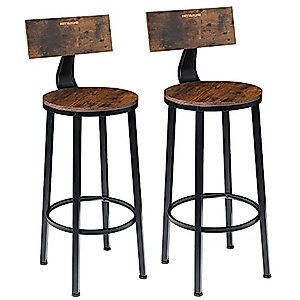 BETTAHOME Bar Stools Set of 2, 29 Inch Bar Chairs for Counter Height, Wooden Barstools with Footrest and Backrest, Rustic Brown and Black BT008