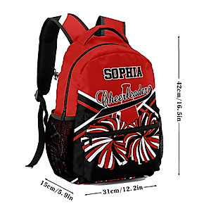 SunFancyCustom Cheer Cheerleader Dark Red Black Personalized Backpack with Name Waterproof Bag for Birthday Holiday Gift for Travel Office Work