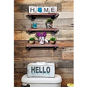 Ty Creations Floating Shelves with Industrial Pipe Brackets Home, Set of 3, Rustic Wall Mounted Wood Shelving Storage Home Decor for Bathroom, Kitchen, Bedroom, Living Room, Office