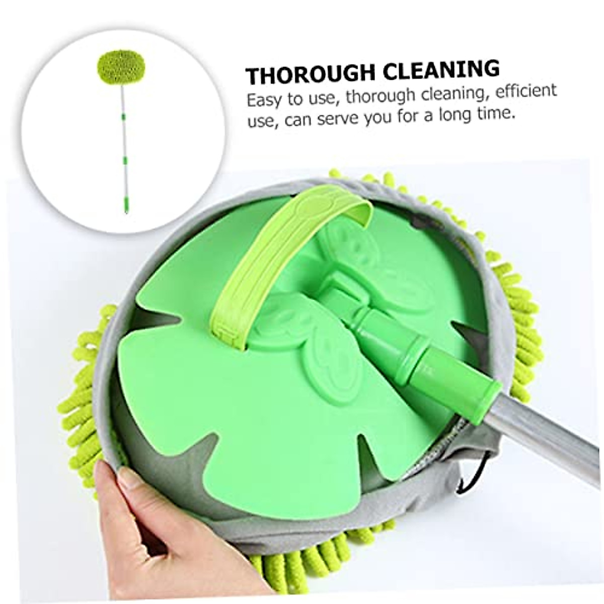 KALLORY Telescopic Car Wash Mop Cleaning Mops Floor Cleaner Mop Floor Mops Home Telescopic Mop Chenille Cleaning Mop Retractable Mop Handle Green Household Aluminum Alloy Sponge Mop