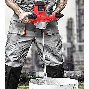 Portable Concrete Mixer 110V 2100W Electric Handheld 6 Gears for Thinset Cement Plaster Grout Paint Mud Mixing with 23.6" Stirring Rod (Red)