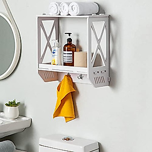 J JINXIAMU Bathroom Shelves,Bathroom Wall Cabinet Great for Save Small Space,Bathroom Wall Storage Over Toilet Shelf for Storing Bathroom Items,Wall Shelves with Key Holder for Entryway,White