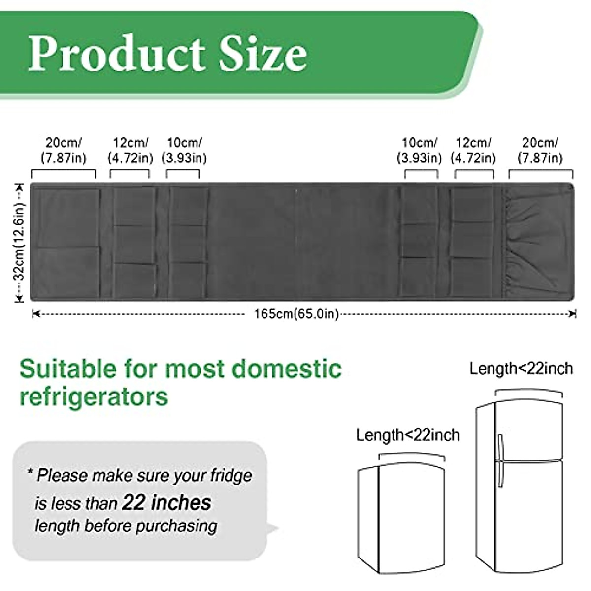 Extended Mini Fridge Caddy Organizer, Mini Refrigerator Caddy Organizer Storage Bag, Dorm and Office Over the Fridge Caddy Organizer for Flatware, Utensils, Kitchen Tools and Paper Goods