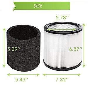 Replacement 90304 90350 90333 9030462 Cartridge Filter Foam Sleeve Compatible with Shop-Vac 5 Gallon Up Wet/Dry Vacuum Cleaners Compare to Part # 90304,90585