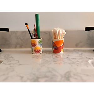 Home Haven Qtip Holder - Retro Leaves Design - Q Tip Holder for Bathroom, Bathroom Vanity Decor, Floss Pick Holder, Cotton Swab Holder, Bathroom Sink Decor, Flosser Holder, Cute Bathroom Decor