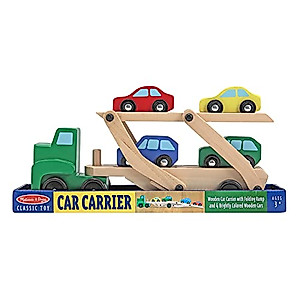 Melissa &amp; Doug Car Carrier Truck and Cars Wooden Toy Set With 1 Truck and 4 Cars - Wooden Cars, Vehicle Toys, Push And Go Wooden Trucks For Toddlers And Kids Ages 3+