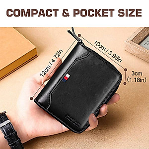HUANLANG Mens Wallet RFID Blocking Multi Card Holder Wallets for Men Bifold Wallet with Zipper Small Men's Leather Wallet