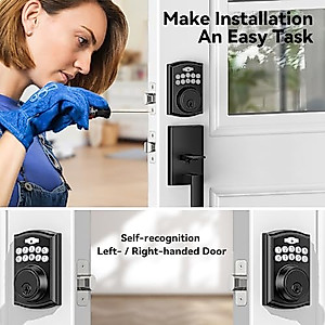 Brightify Keyless Entry Lock with Handle, Electronic Keypad Deadbolt, Auto Lock, Backlit, Easy Installation, Front Door Handle Sets, Matte Black