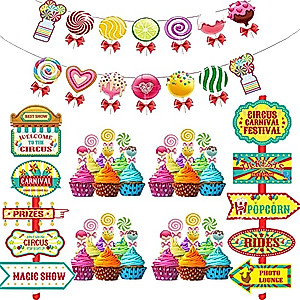 UOMNICUE 37PCS Candyland Party Decorations Set, Candyland Sign Banner Lollipop Cupcake Toppers for Sweet Candyland Themed Kids Baby Birthday Party Decoration Christmas Party Supplies