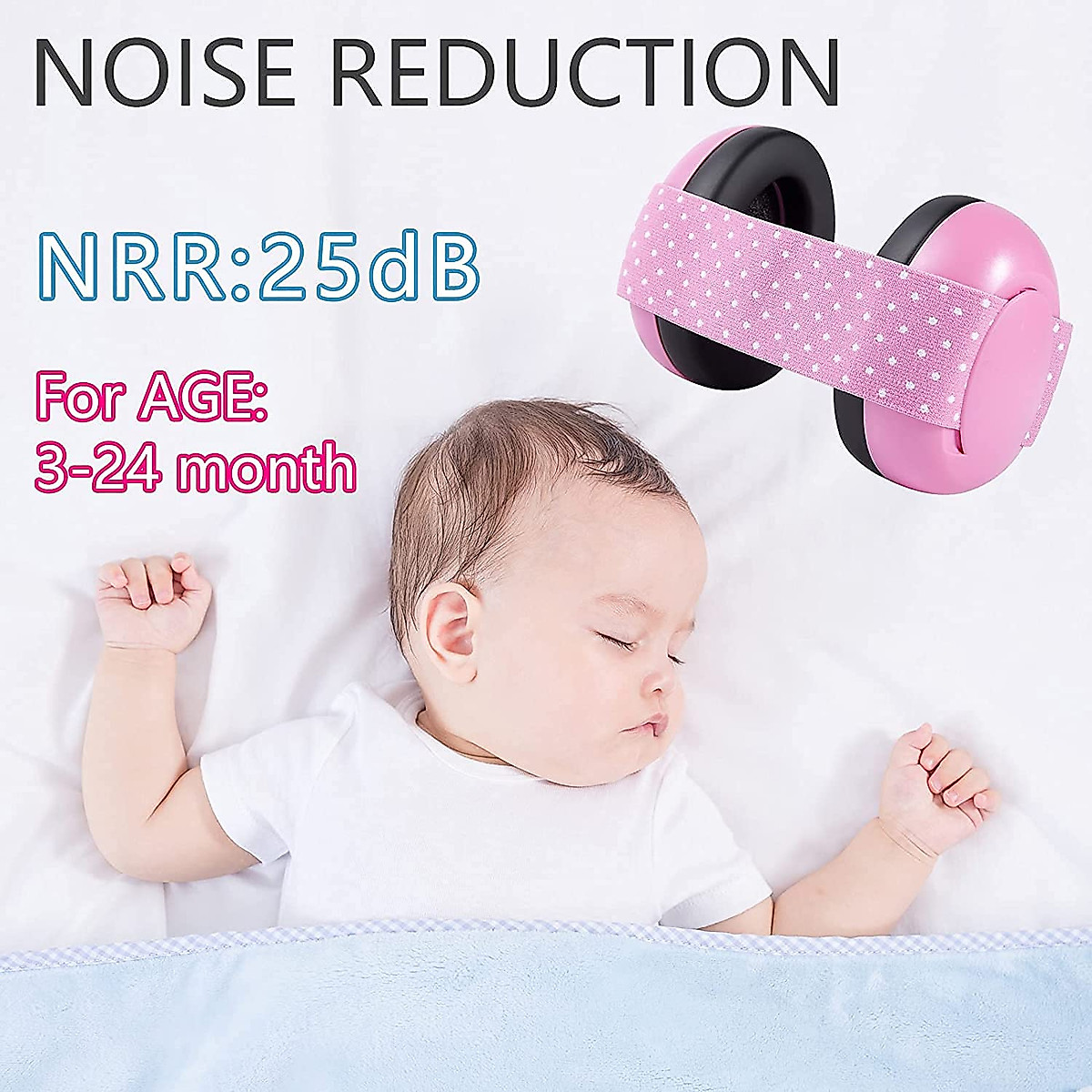 Baby Ear Protection,Noise Reduction Children Protective muffs,Baby Protection for Newborn and Babies up to 24 Months,Comfortable Infant Muffs Prevent Hearing Damage Improve Sleep (PINK), 10X10X10CM