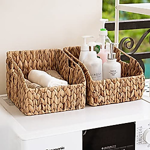 FairyHaus Wicker Baskets 2 Pack 11x9x7" & 9.5x7.5x6.5", Natural Water Hyacinth Wicker Storage Basket for Organizing, Hand-woven Big Wicker Basket with Handles, Large & Small Wicker Baskets Set for Storage Shelves