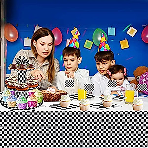3-Tier Racing Car Theme Cardboard Cupcake Stand/Tower Black and White Checkered Cupcake Stand,24Pcs Racing Flag Cupcake Toppers,Racing Car Party Supplies Black and White Checkered Birthday Party Decor