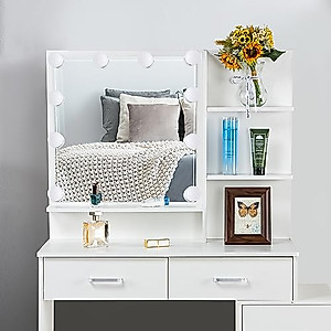 Caulitar Vanity Desk with Mirror and Lights, White Makeup Vanity Set with 5 Drawers, Girls Vanity Table for Bedroom