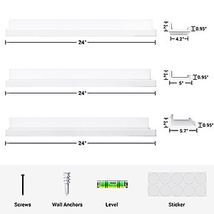 Axeman Floating Shelves White, 24 Inch Modern Wood Wall Shelves Set of 3, Picture Shelf Photo Ledge Shelves for Nursery Bookshelf Bathroom Kitchen Bedroom, White