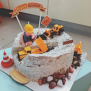 Birthday Candle Traffic Under Construction Molded Cone Candles Cake Topper Candle Set of 2