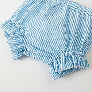 LYSINK Newborn Baby Girl Clothes Stripe Sleeveless Bowknot Tank Top Shorts Set Summer Outfits Cute Baby Clothes Girl 0-18 Months (Blue,0-3 Months)