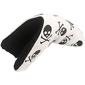 DNYAN Golf PU Leather Blade Putter Cover Skull Bones Headcover with Veclro Fastening for putters All Brands Taylormade Scotty Cameron Titleist Callaway Ping,White
