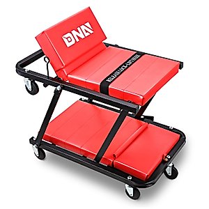 DNA Motoring TOOLS-00192 48" 2 IN 1 Folding Rolling Garage Shop Creeper Roller Seat, 7 Pcs 2" Casters, 350 Lbs Weight Capacity, Red