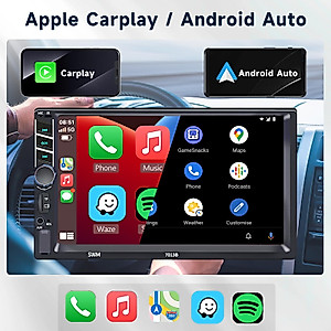 Podofo Double Din Car Stereo with Apple Carplay and Android Auto, 7 Inch HD Touchscreen Car Radio Support Mirror Link/FM/USB/TF/Aux-in/RCA/Bluetooth Car Audio Receiver with Backup Camera