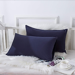 Household Cotton Jersey Knit Toddler Pillowcases, Soft and Breathable Travel Pillow Cases with Envelope Closure, for Boys and Girls, 13" x 18" 2 Pack (Navy Blue)