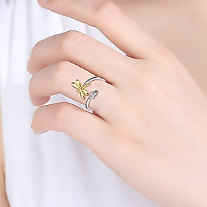 WINNICACA Dragonfly Open Ring Sterling Silver Thumb Ring Cute Dragonfly Jewelry Gifts for Women Birthday