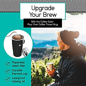 Coffee Gator Coffee Travel Mug - 20 OZ Stainless-Steel, Vacuum Insulated Tea and Coffee Tumbler for Women and Men with Leakproof Lid & Paperless Dripper, Gray