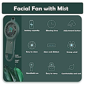 ZOMFOM Nano Misting Fan, Mist Spray Pores Water SPA Moisturizing Hydrating Face Sprayer USB Rechargeable, Spray Water Mist Fan, Nano Handheld Misting Fan with 2 button (ArmyGreen)