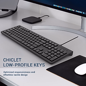 Computer Keyboard Wired, Plug Play USB , Low Profile Chiclet Keys, Large Number Pad, Caps Indicators, Foldable Stands, Spill-Resistant, Anti-Wear Letters for Windows Mac PC Laptop, Full Size