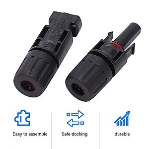 Solar Photovoltaic Connector, Copper Tinned Pins Low Contact Resnce 12PCS Solar Panel Connectors Kit with Wrench for Industry (1000V-30A)