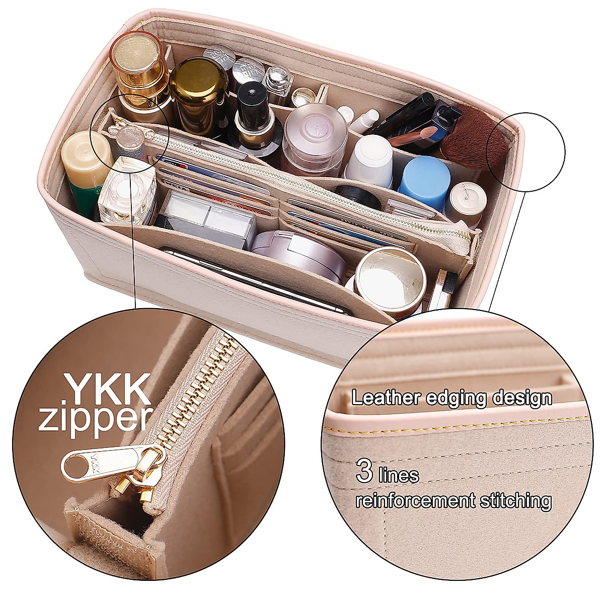 Doxo Purse Organizer Insert for Handbags & Base Shaper Combination,Tote Bag Organizer Insert with 6 Sizes,Compatible with LV, Coachs, MK, Kate Spades, Goyards, Longchamps More(M-Beige)