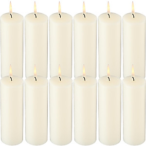 Pack of 12 Ivory Pillar Candles 2 x 6 Inch Unscented Candles Large Ivory Pillar Candles Paraffin Wax Long Lasting Candles Clean Burning Candles for Home Decor Wedding Party Dinner Bath Spa