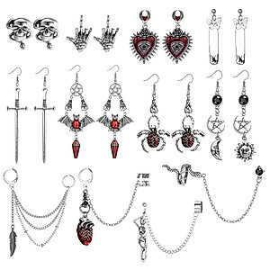 Sanfenly Gothic Punk Vintage Earrings Set Dangle Chain Earrings, Metal, Cubic Zirconia
