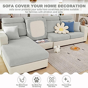 2024 New Wear-Resistant Universal Sofa Cover, Stretch Couch Cushion Slipcovers Replacement, Anti-Slip L Shape Sofa and Chaise Lounge Sofa Slipcover (Weave Light Grey,Chaise Cover)
