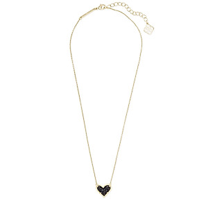 Kendra Scott Ari Heart Short Pendant Necklace in 14k Gold-Plated Brass, Black Drusy, Fashion Jewelry for Women