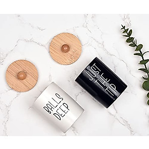 onsogi Ceramic Apothecary Jars with Bamboo Lids for Bathroom Organization, Q tip Holder and Cotton Ball Holder are Great for Farmhouse Bathroom Decor, Rustic Bathroom Decor