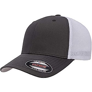 Flexfit Mens Mesh Fitted 2-tone Trucker Hat, Charcoal/White