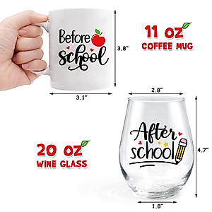 Teacher Appreciation Gifts Set Before School After School 11Oz Coffee Mug 20 Oz Stemless Wine Glass Teacher Retirement Gift First Day of School Birthday Present Back To School Christmas Thanksgiving
