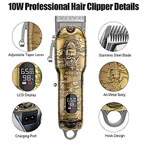 Professional Haircut Clippers and Trimmers Set, Suttik Cordless Ornate Hair Clippers for Men, Barber Clippers for Hair Cutting Kit with T-Blade Beard Trimmer Set, Knight, LED Display
