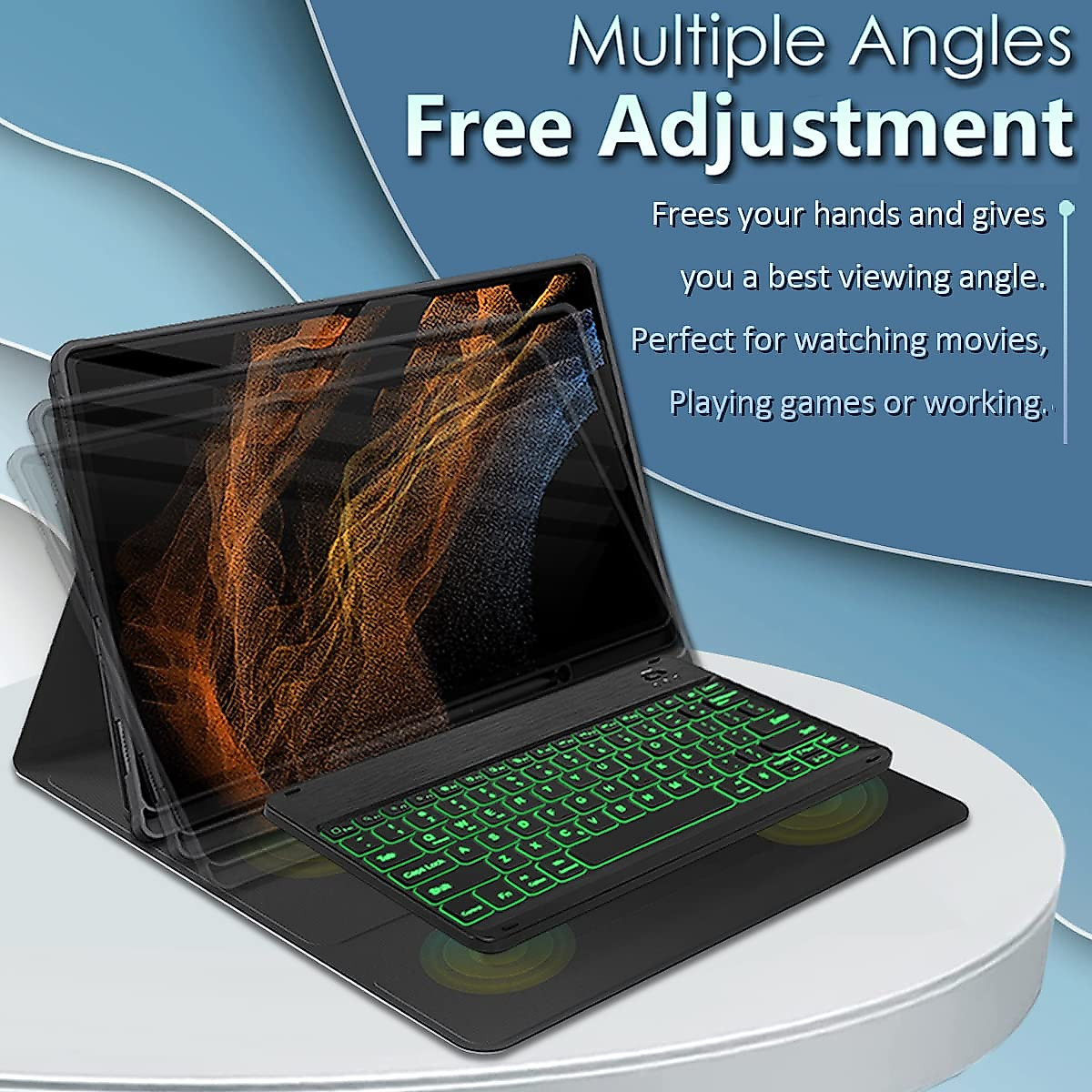 Wineecy Backlit Keyboard Case for Samsung Galaxy Tab S8 Ultra 14.6 Inch 2022(SM-X900/SM-X906), 7 Colors Backlight Detachable Wireless Keyboard & PU Folio Stand Cover Case for Tab S8 Ultra (Black)